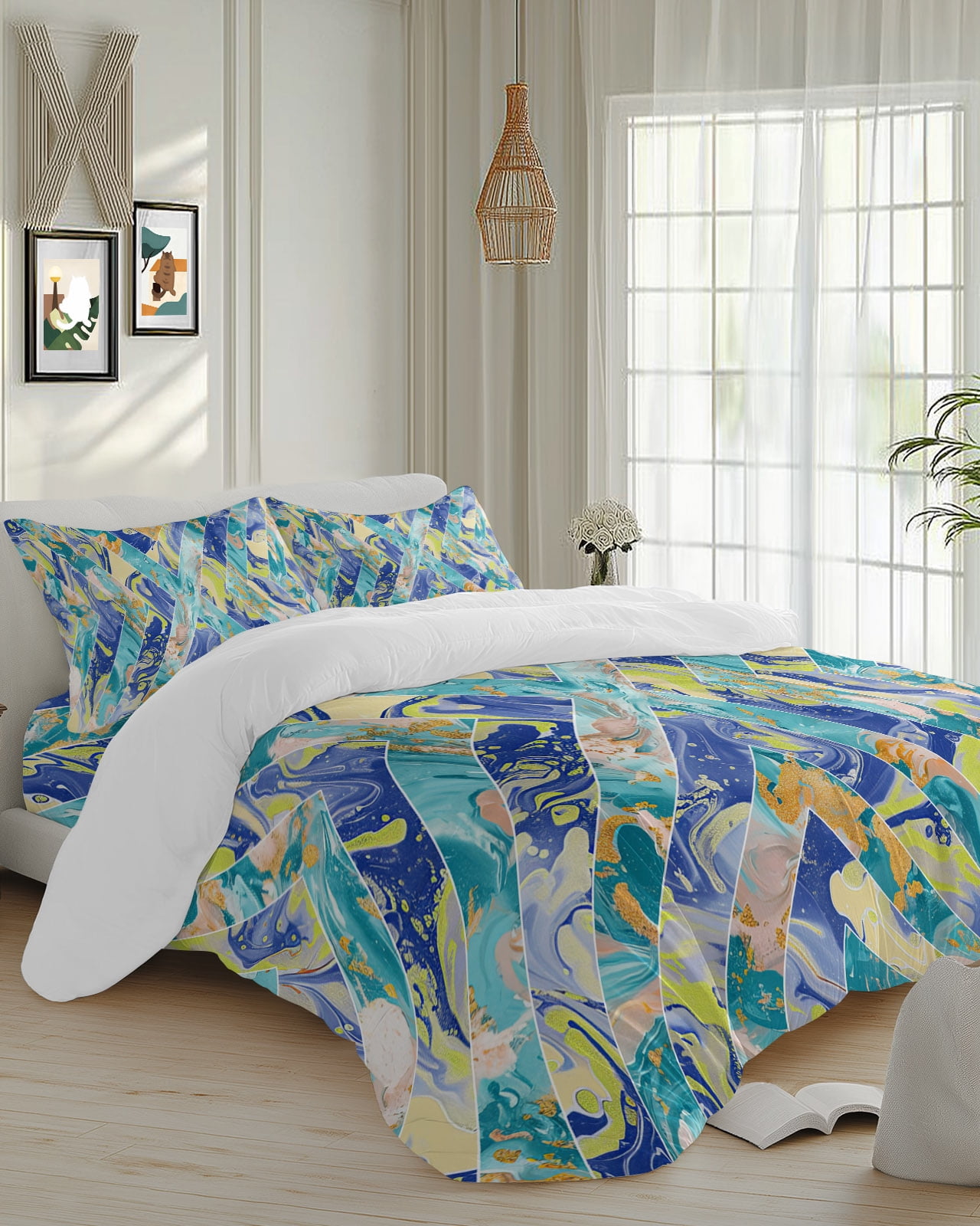 4 Piece Duvet Cover Set Cal king, Abstract Geometric Marble Texture ...