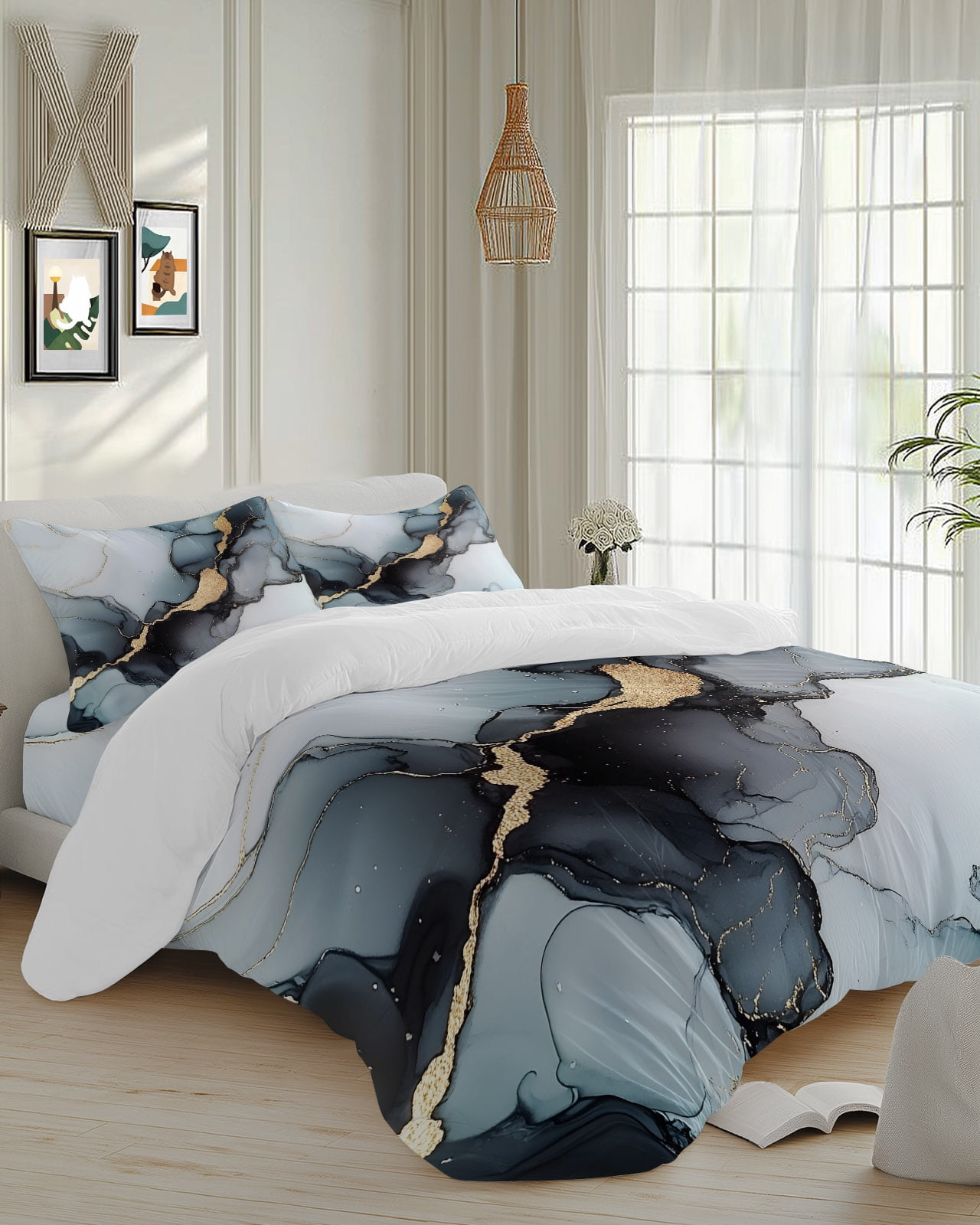 4 Piece Duvet Cover Set Cal king, Abstract Gradient Marble Texture Soft ...