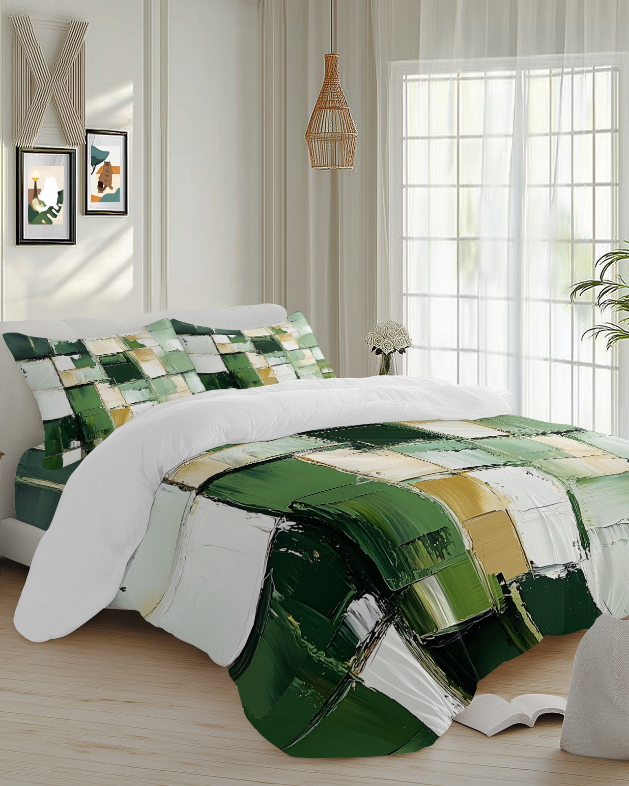 4 Piece Duvet Cover Set Cal king, Abstract Green Graffiti Art Soft ...