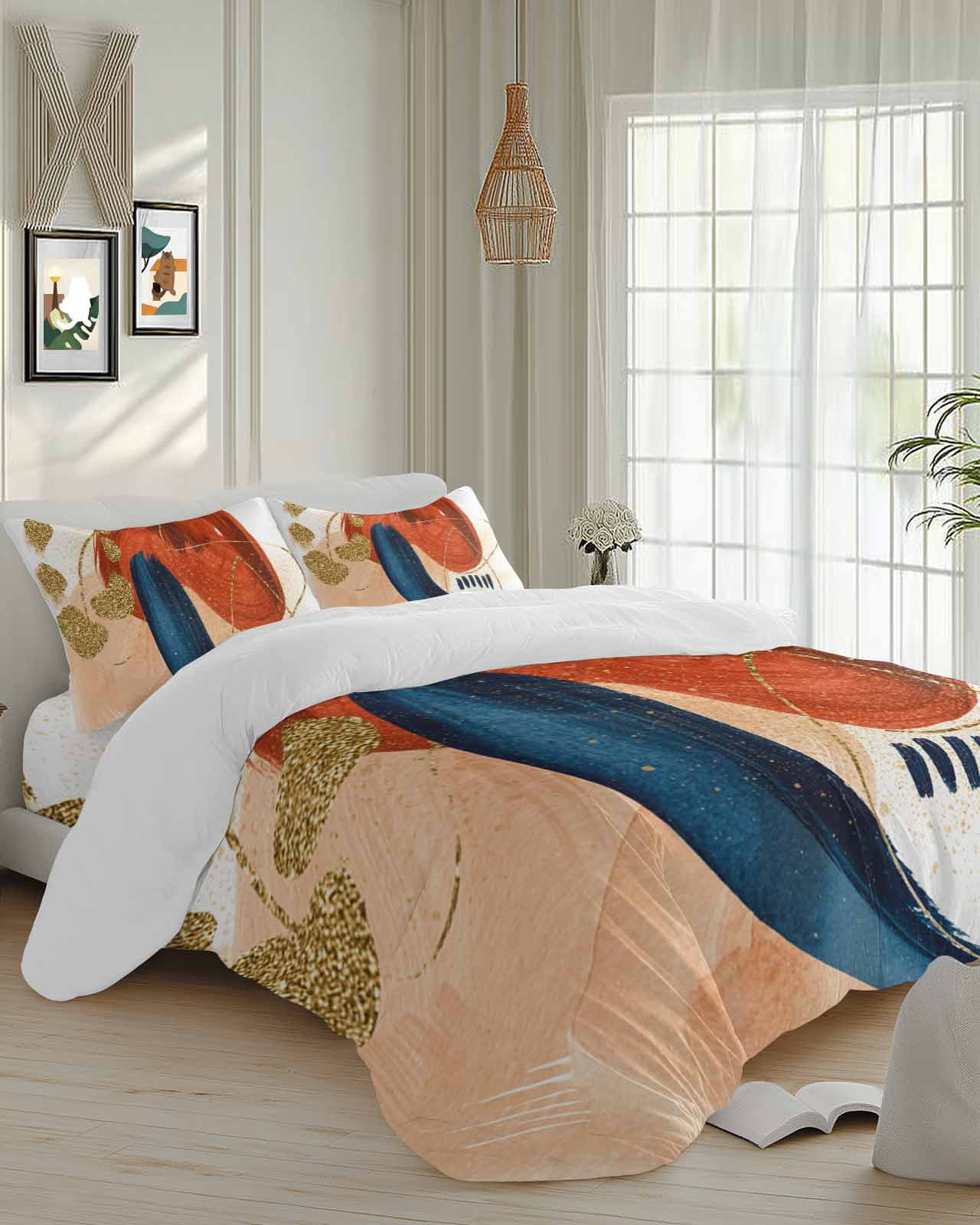4 Piece Duvet Cover Set Cal king, Abstract Minimalist Theme Soft ...