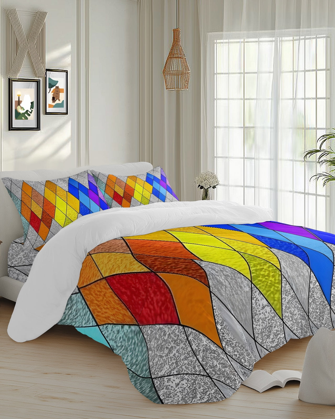 4 Piece Duvet Cover Set Cal king, Abstract Splicing Glasses Diamond ...