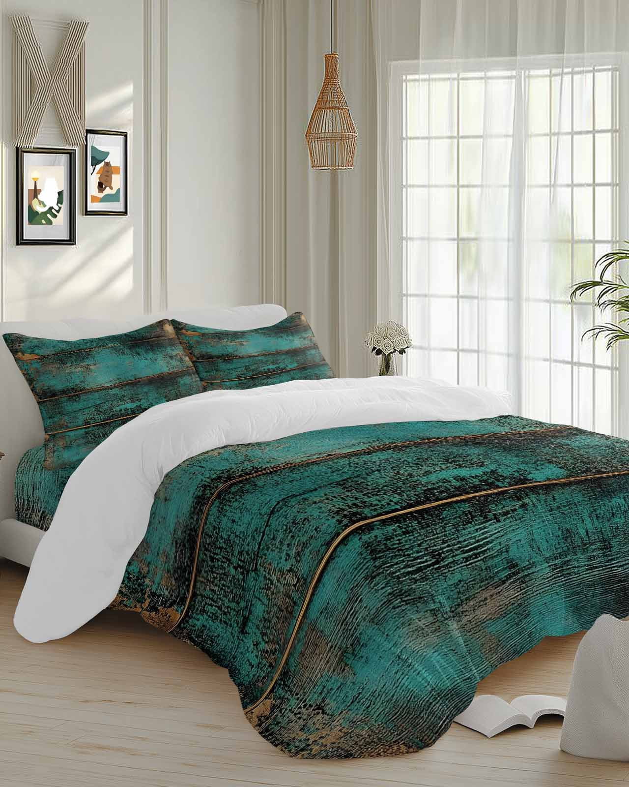 4 Piece Duvet Cover Set Cal king, Abstract Turquoise Wood Grain Soft ...