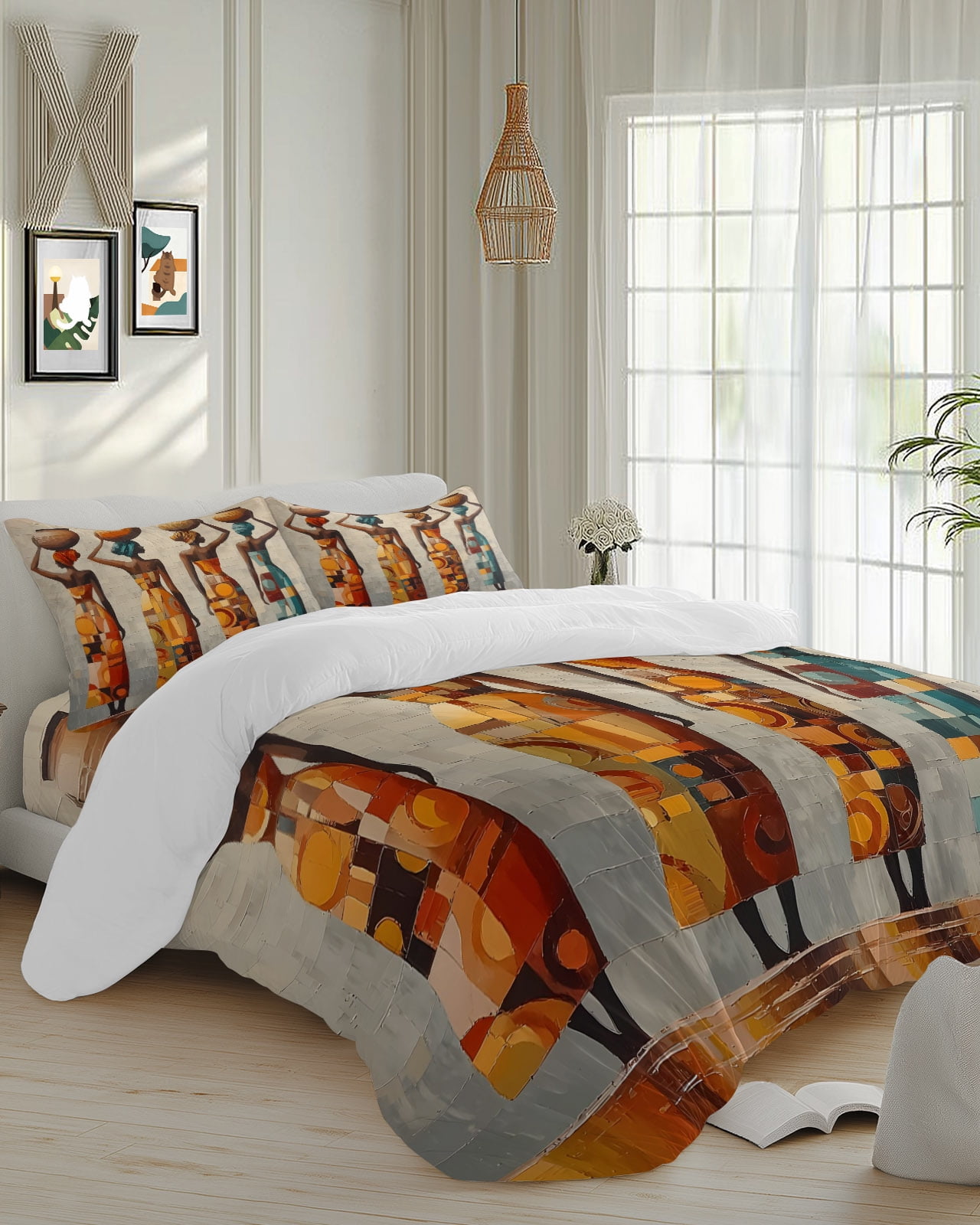 4 Piece Duvet Cover Set Cal king, African Women's Abstract Geometric ...