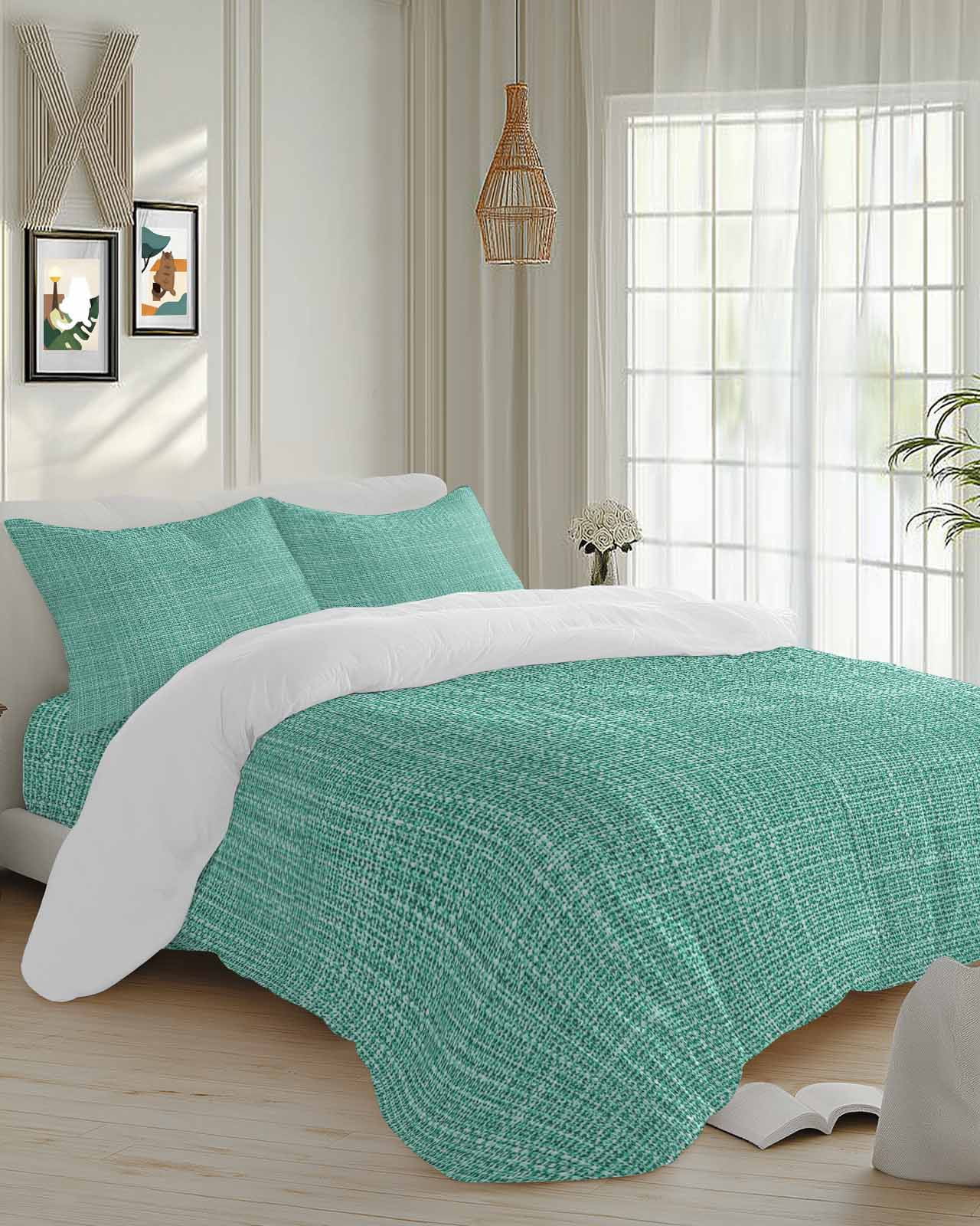 4 Piece Duvet Cover Set Cal king, Aqua Linen Texture Soft Breathable ...