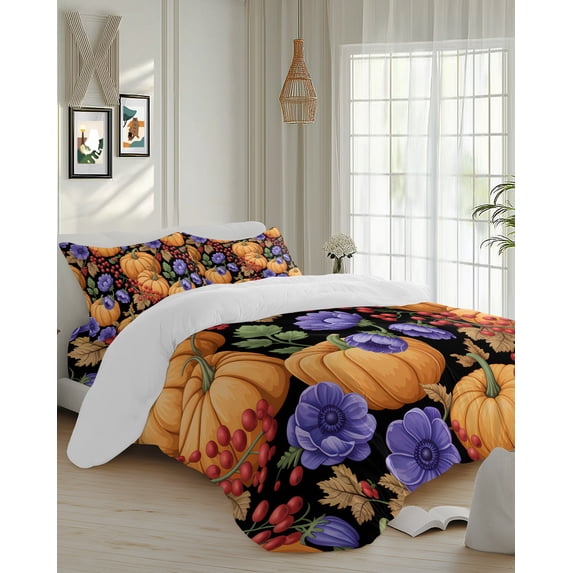 4 Piece Duvet Cover Set Cal king, Autumn Harvest Pumpkin Berry Soft ...