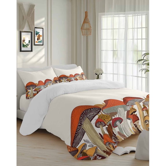 4 Piece Duvet Cover Set Cal king, Autumn Mushroom Plant Farm Harvest ...