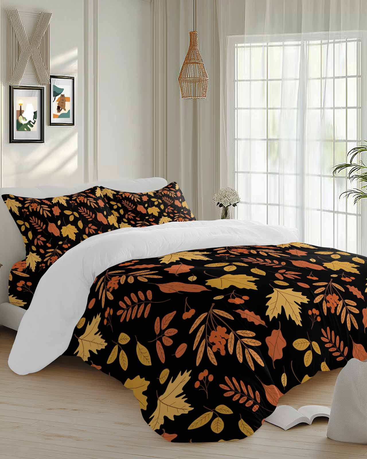 4 Piece Duvet Cover Set Cal king, Autumn Orange Maple Leaves Seamless ...