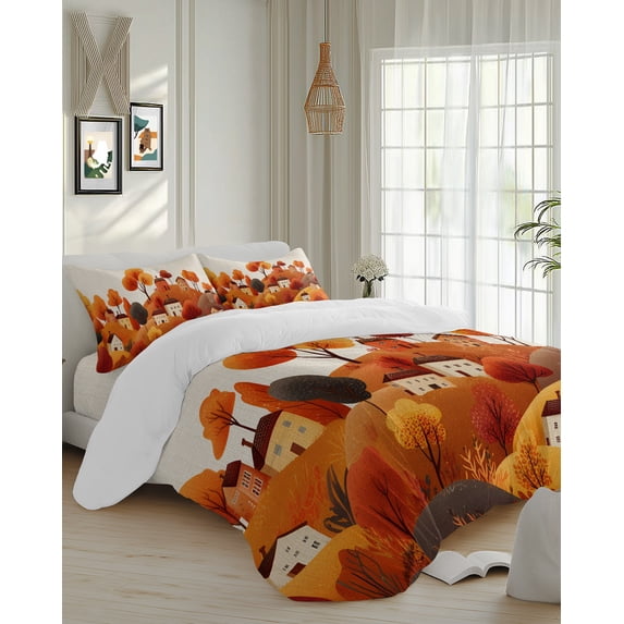 4 Piece Duvet Cover Set Cal king, Autumn Orange Tree Mountain Farm ...
