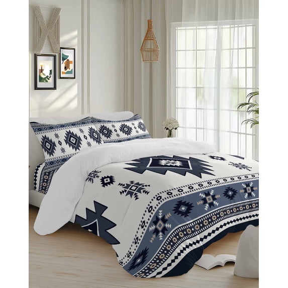 4 Piece Duvet Cover Set Cal king, Aztec Dark Blue Bohemian Pattern Soft ...
