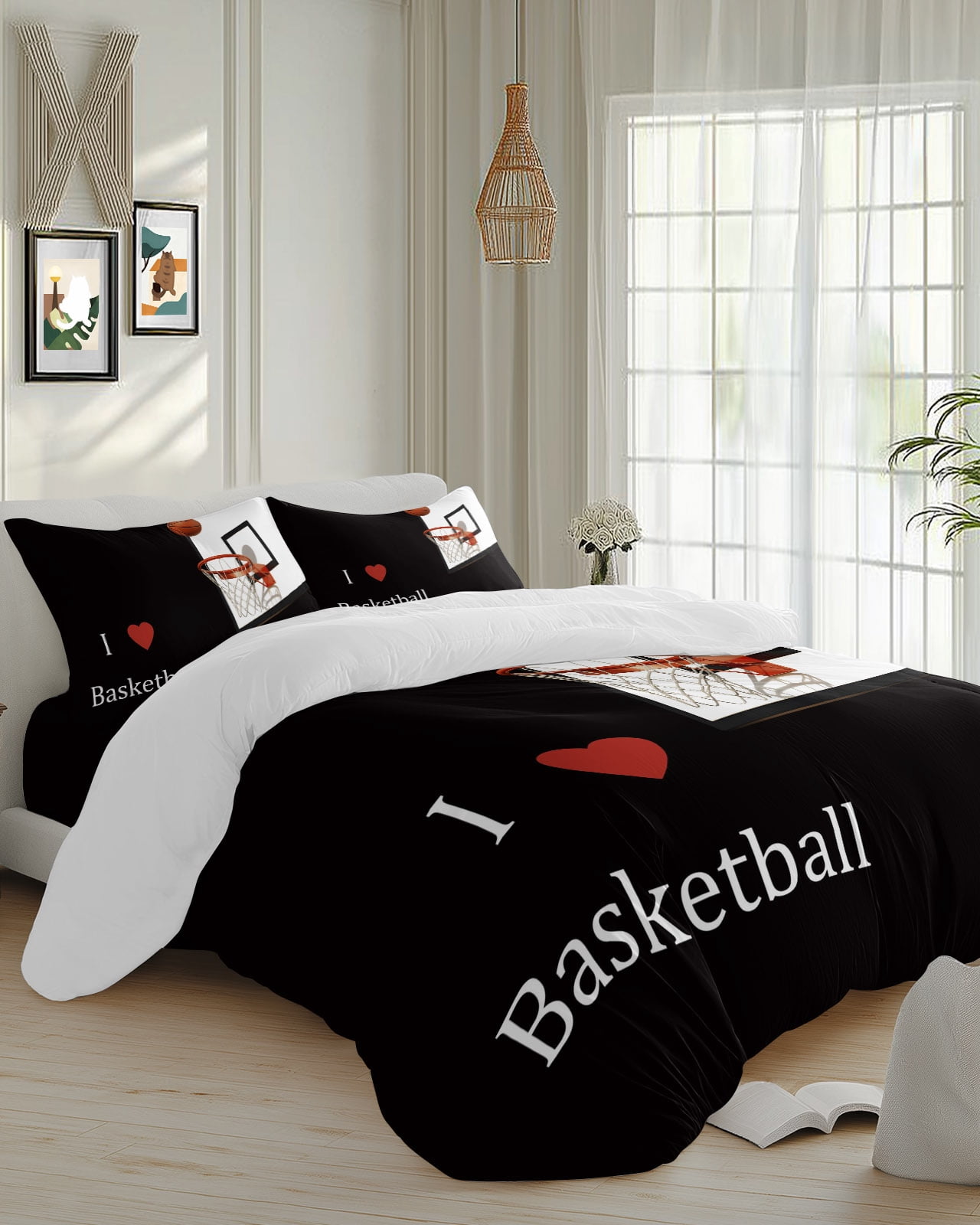4 Piece Duvet Cover Set Cal king, Basketball with Frame and Quotes Soft ...