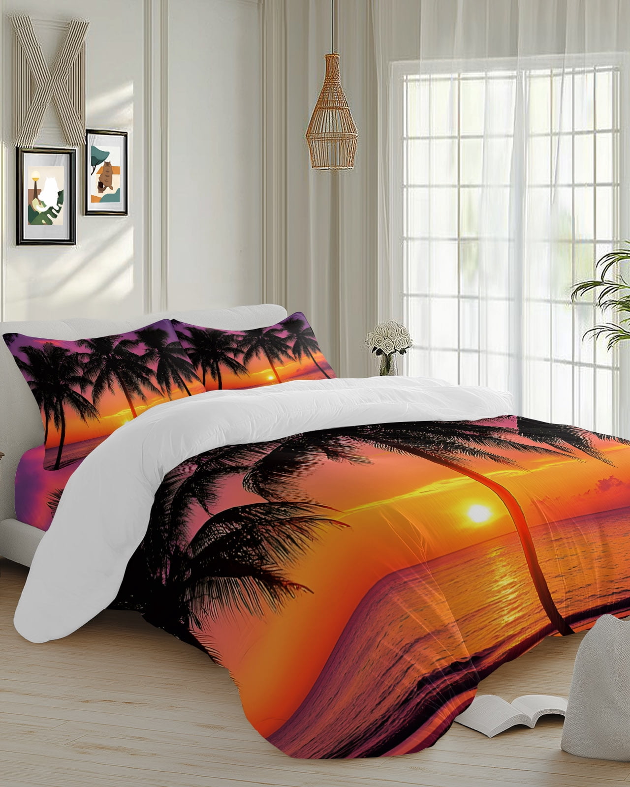 4 Piece Duvet Cover Set Cal king, Beach Sunset Summer Coconut Tree Soft ...