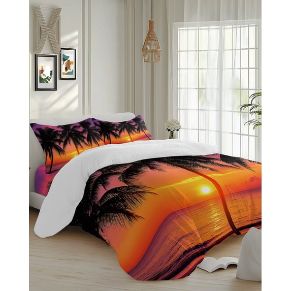 4 Piece Duvet Cover Set Cal king, Beach Sunset Summer Coconut Tree Soft ...