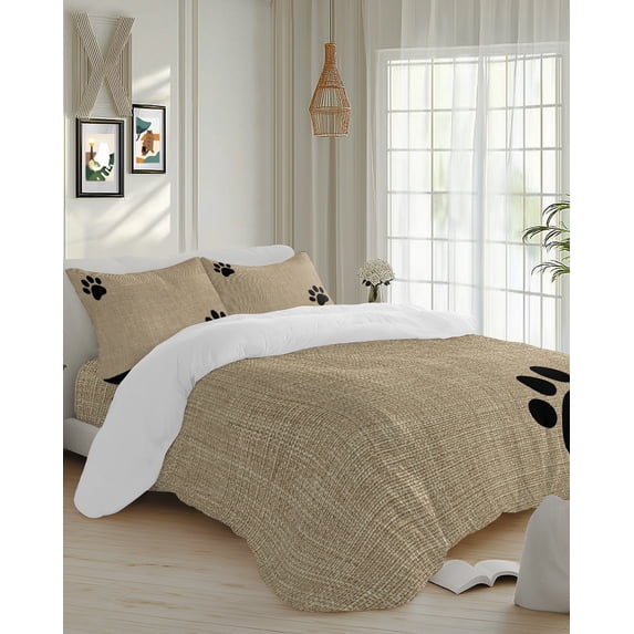 4 Piece Duvet Cover Set Cal king, Black Dog Paws Prints Soft Breathable ...