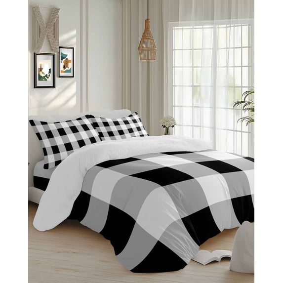 4 Piece Duvet Cover Set Cal king, Black White Buffalo Plaid Soft ...