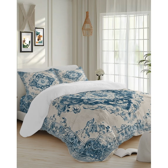 4 Piece Duvet Cover Set Cal king, Blue Ethnic Bohemian Traditional ...
