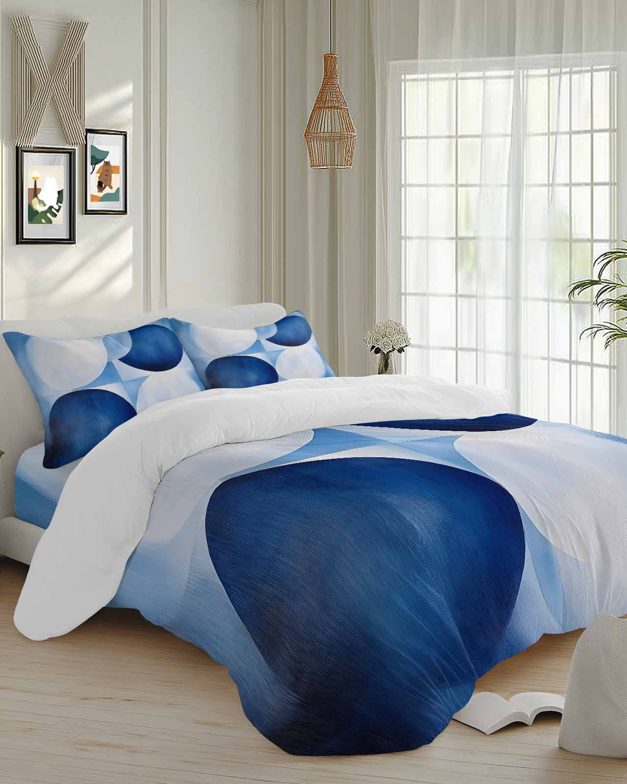 4 Piece Duvet Cover Set Cal king, Blue Gradient Abstract Geometric Soft ...