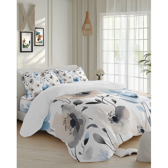 4 Piece Duvet Cover Set Cal king, Blue Gradient Flower Abstract Art ...
