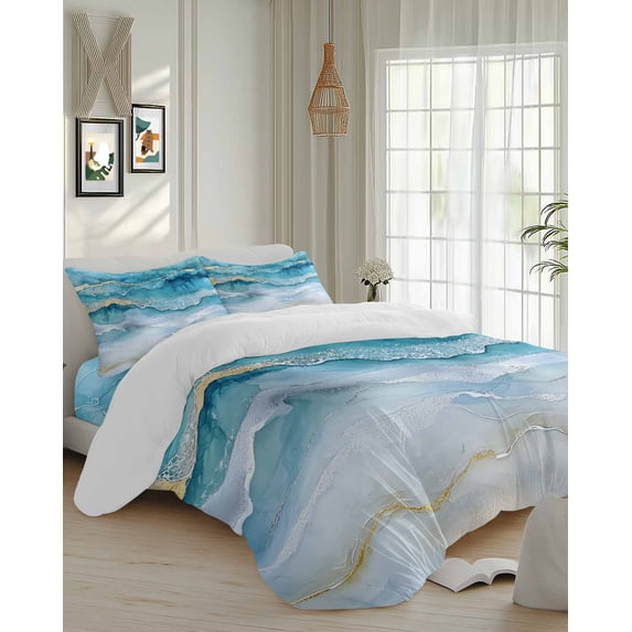 4 Piece Duvet Cover Set Cal king, Blue Gradient Seawater Abstract Waves ...