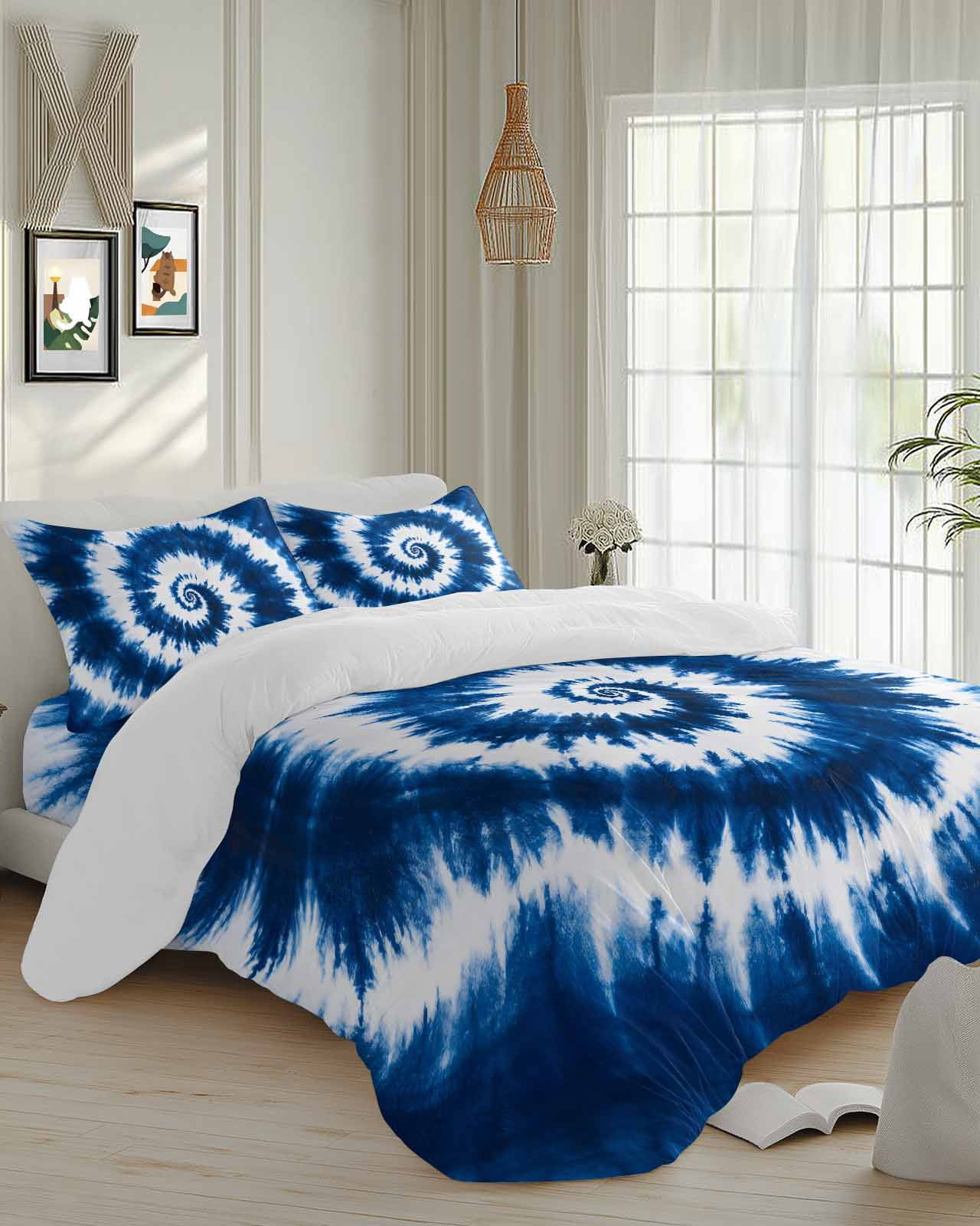 4 Piece Duvet Cover Set Cal king, Blue Tie Dye Vortex Psychedelic Soft ...