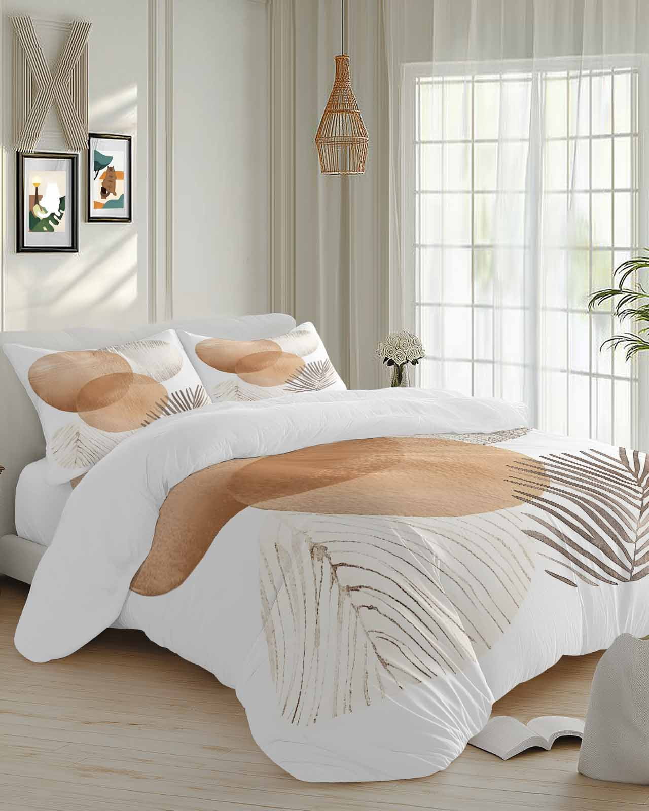 4 Piece Duvet Cover Set Cal king, Bohemian Color Block Abstract Leaves ...