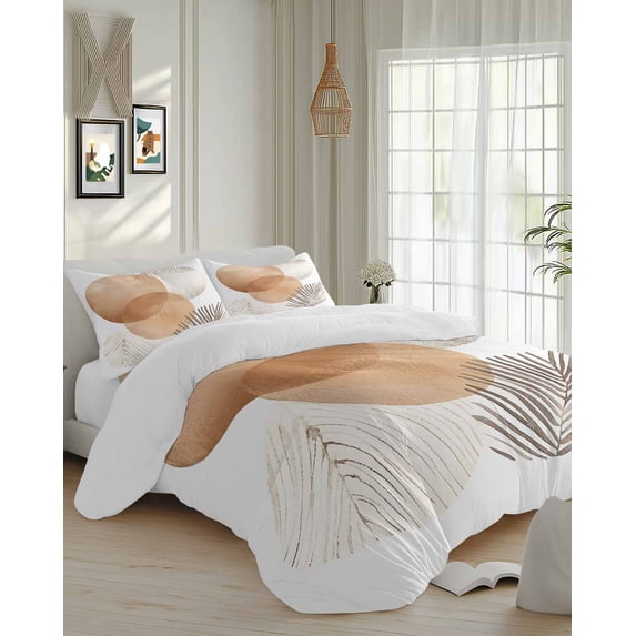 4 Piece Duvet Cover Set Cal king, Bohemian Color Block Abstract Leaves ...