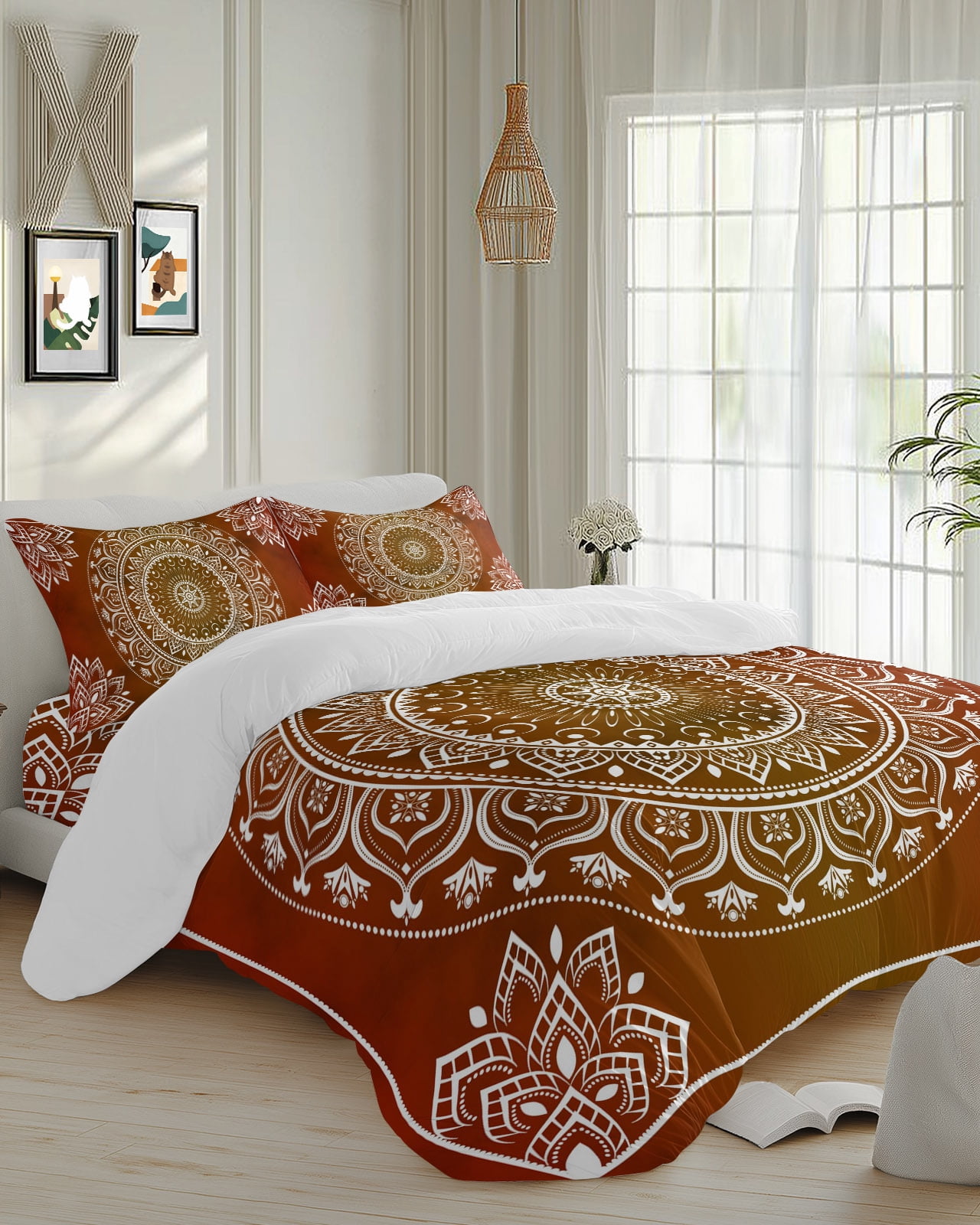 4 Piece Duvet Cover Set Cal king, Boho Ethnic Traditional Style Soft ...