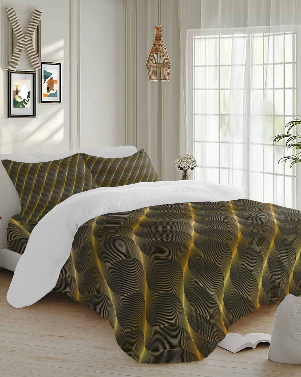 4 Piece Duvet Cover Set Cal king, Brown Geometric Art Wave Stripe Soft ...