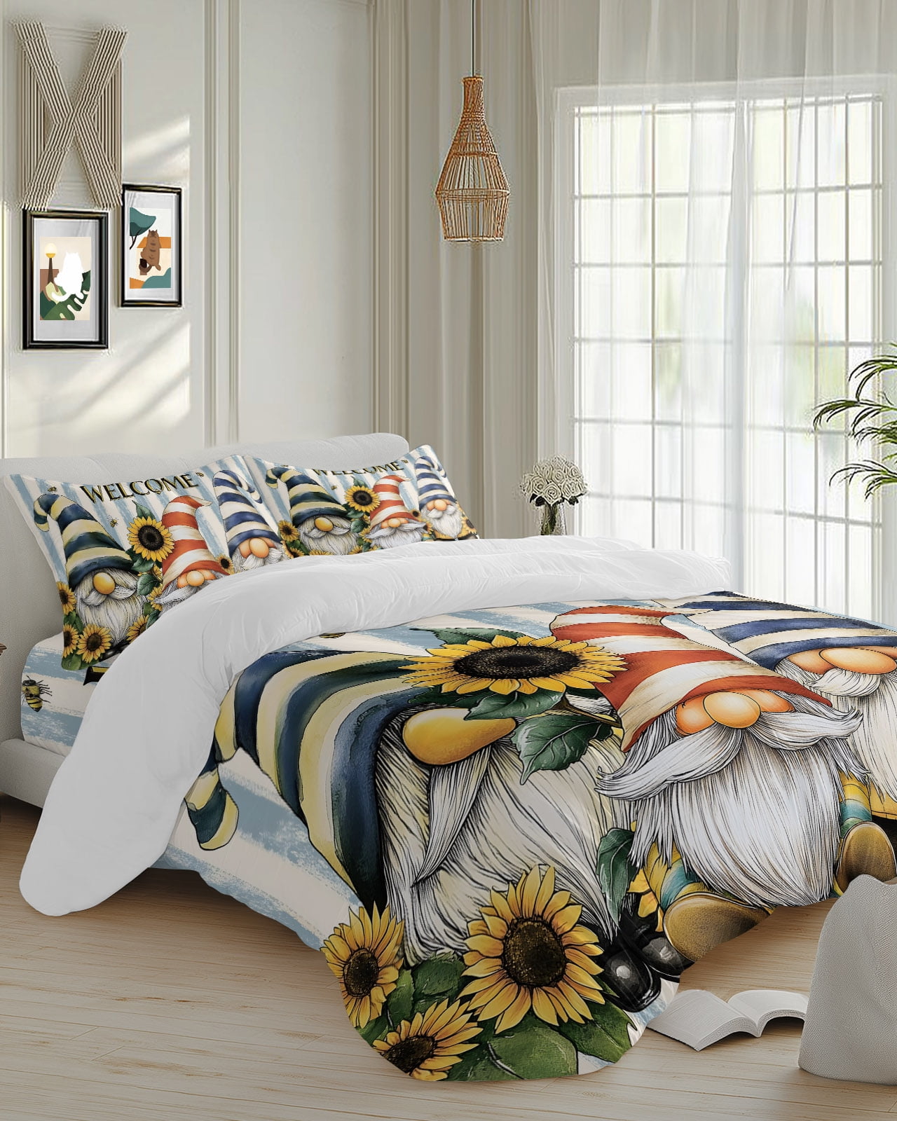 4 Piece Duvet Cover Set Cal king, Cartoon Sunflower Dwarf Cartoon Hat ...