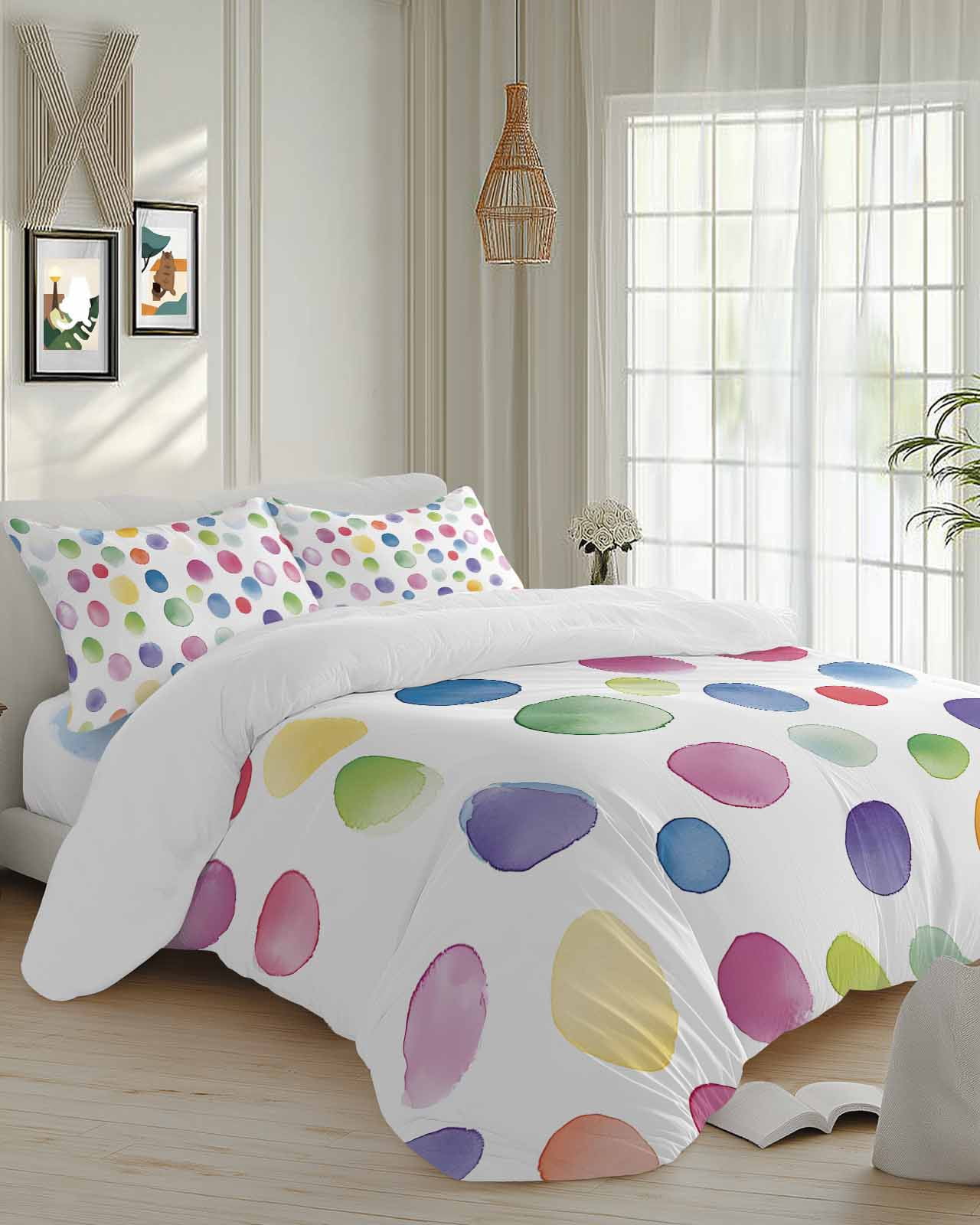 4 Piece Duvet Cover Set Cal king, Cartoon Watercolor Wave Point Soft ...