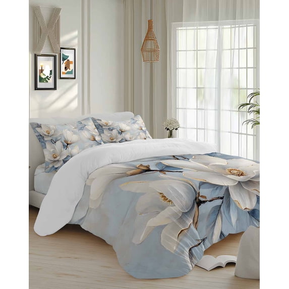 4 Piece Duvet Cover Set Cal king, Classic Flower Magnolia Soft ...