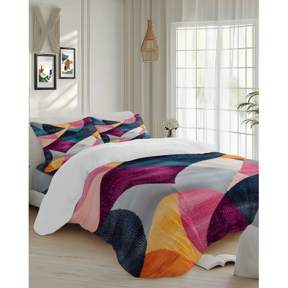 4 Piece Duvet Cover Set Cal king, Colorful Abstract Geometric Texture ...