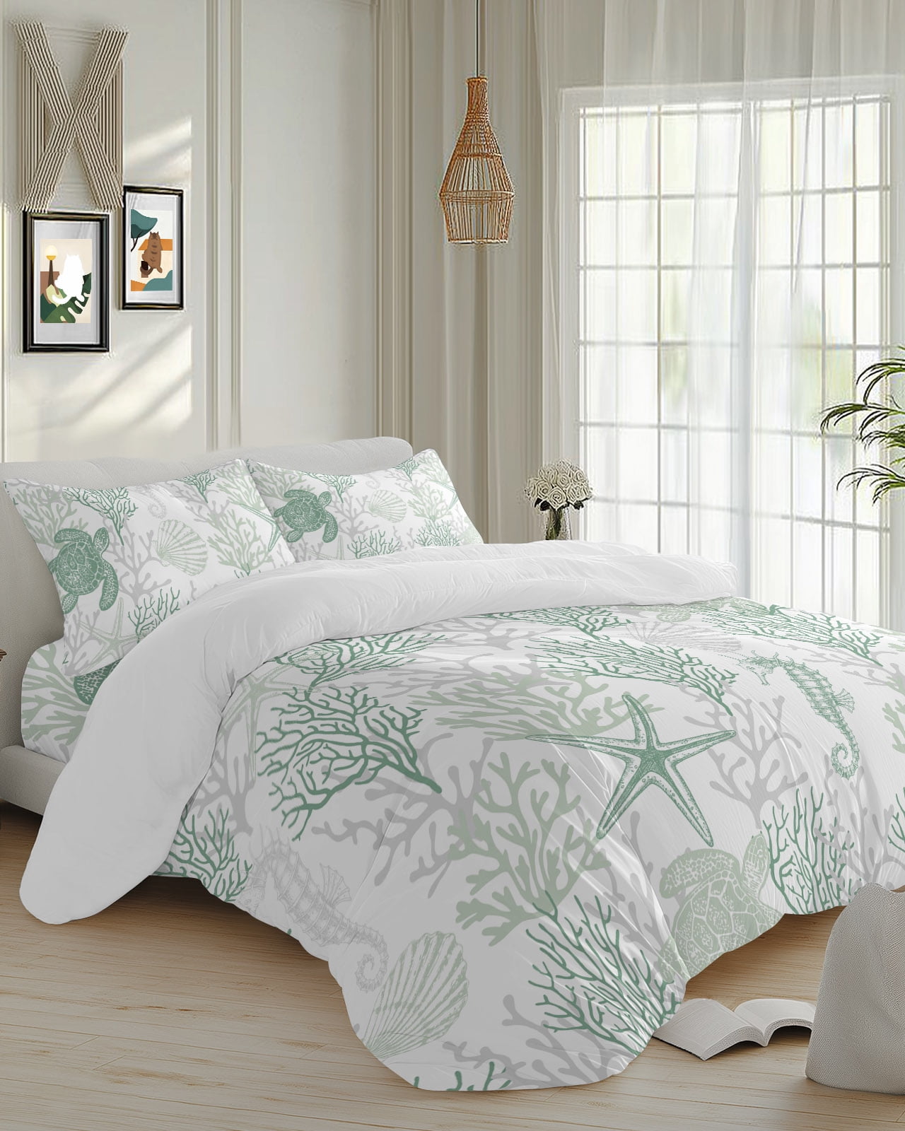 4 Piece Duvet Cover Set Cal king, Coral Sea Turtle Green Gradient Soft ...