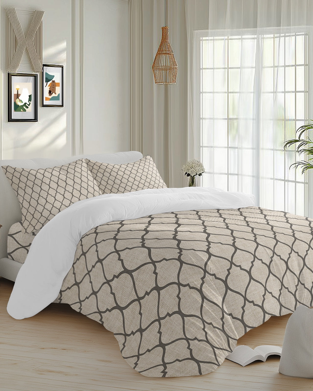 4 Piece Duvet Cover Set Cal king, Country Morocco Tile Geometric ...