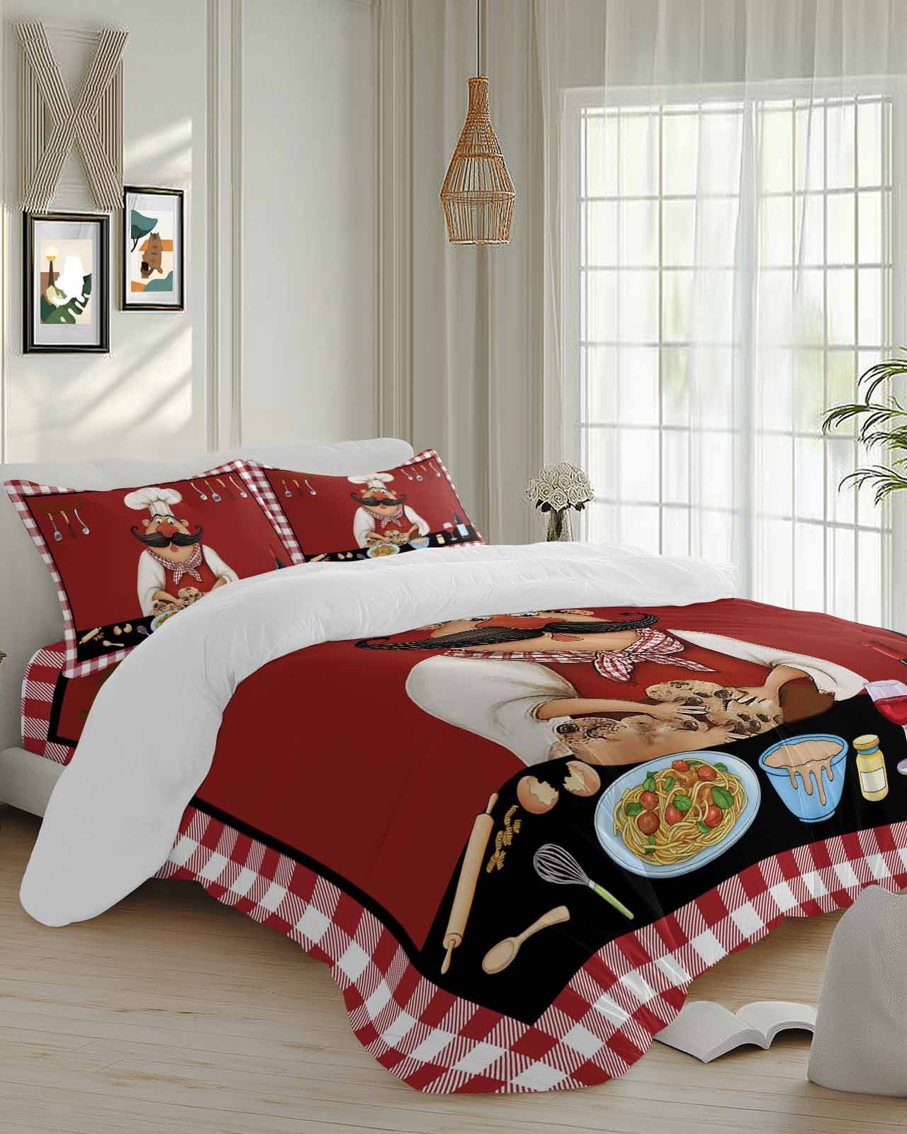4 Piece Duvet Cover Set Cal king, Cute Chef Cooking in The Kitchen Soft ...