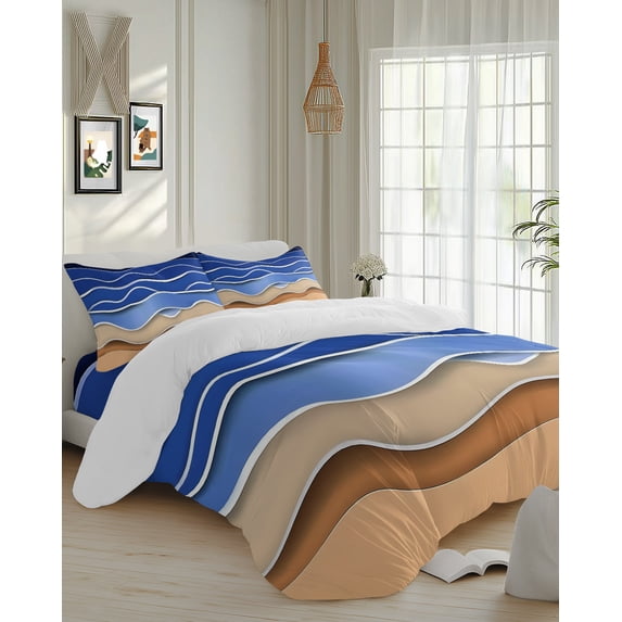 4 Piece Duvet Cover Set Cal king, Dark Blue Stripes Abstract Geometric ...