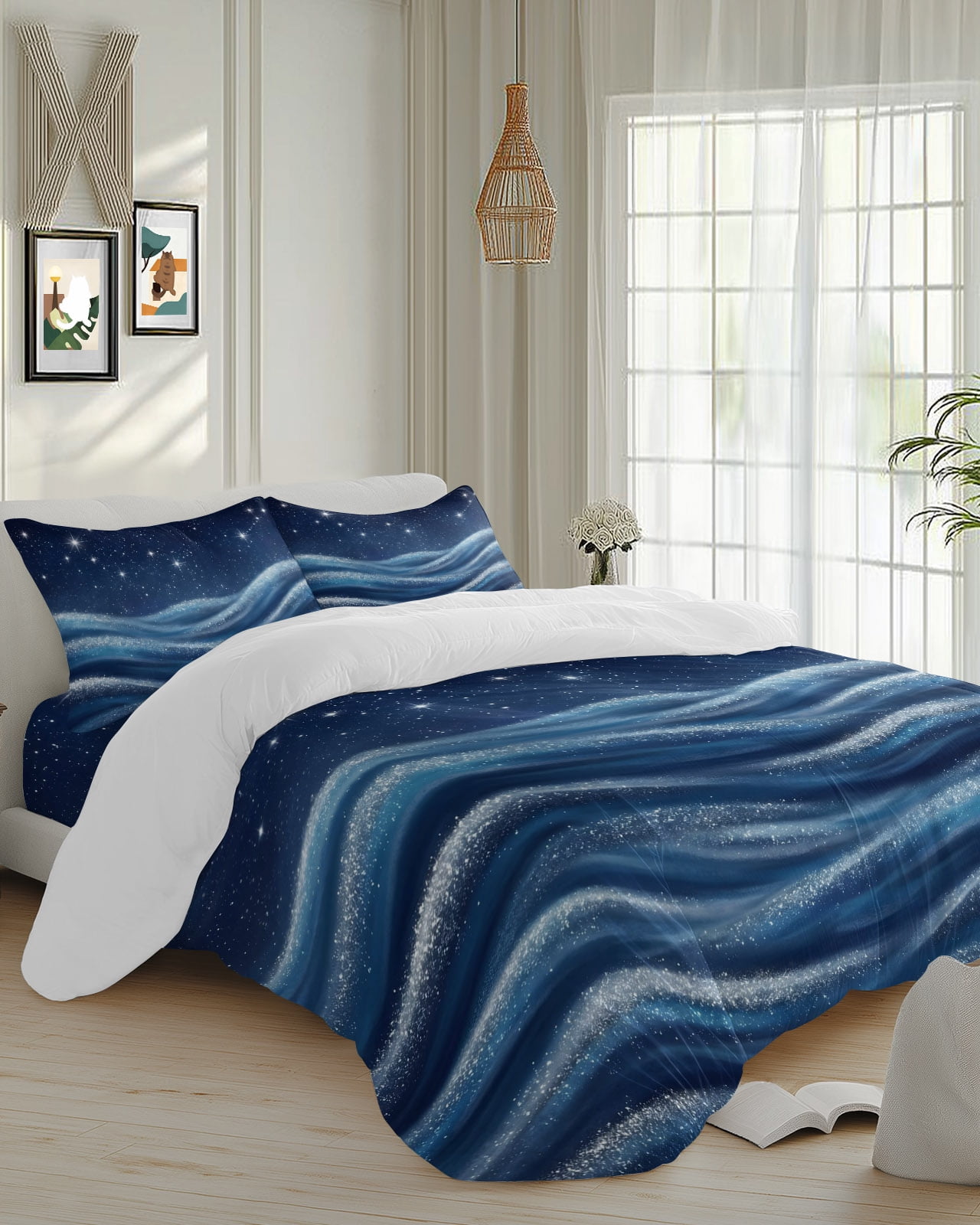 4 Piece Duvet Cover Set Cal king, Dreamy Starry Sky Waves Soft ...