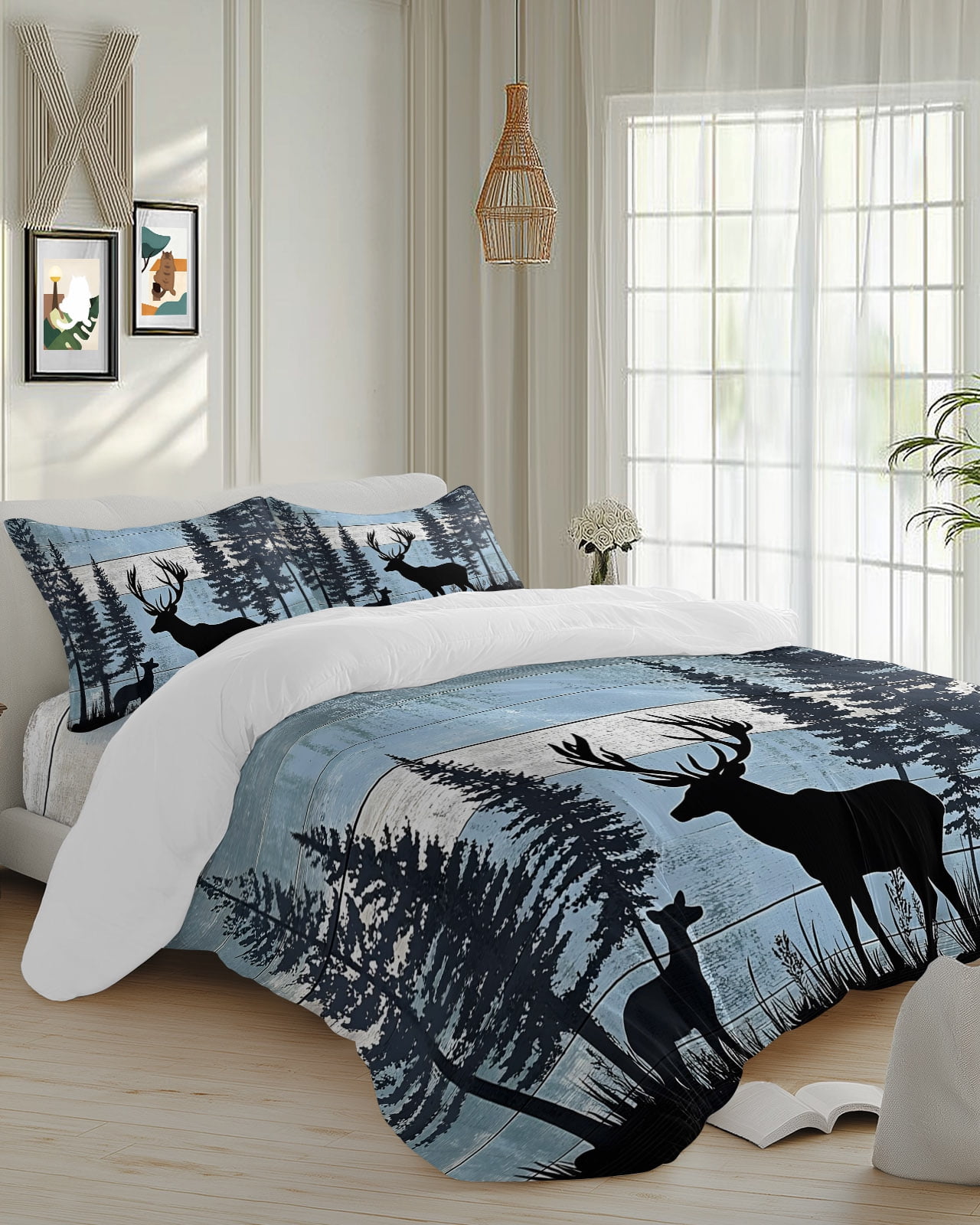 4 Piece Duvet Cover Set Cal king, Elk Forest Mountain Animal Shadow ...