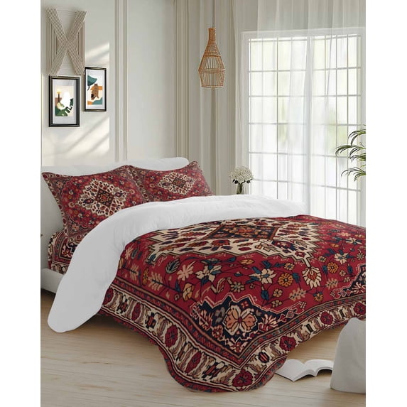 4 Piece Duvet Cover Set Cal king, Ethnic Red Vintage Floral Pattern ...