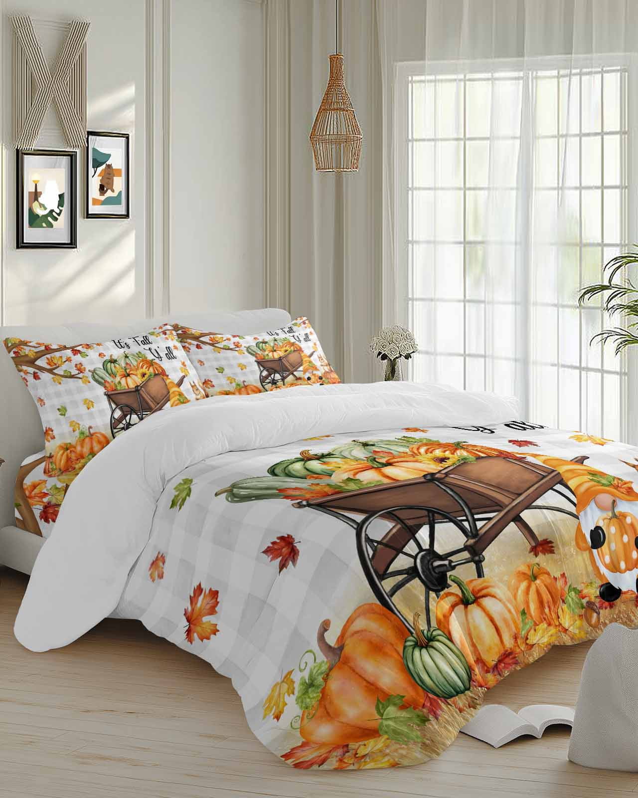4 Piece Duvet Cover Set Cal king, Fall Dwarf Squirrel on Buffalo Plaid ...