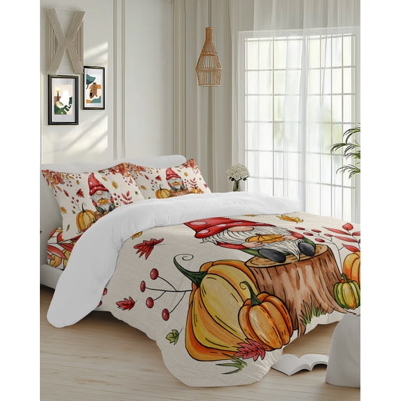4 Piece Duvet Cover Set Cal king, Fall Gnome Thanksgiving Pumpkin Soft ...