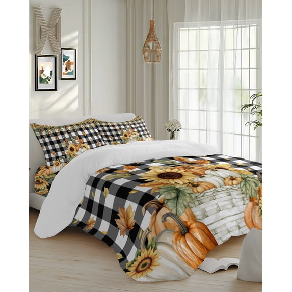 4 Piece Duvet Cover Set Cal king, Fall Harvest Pumpkin on Buffalo Soft ...