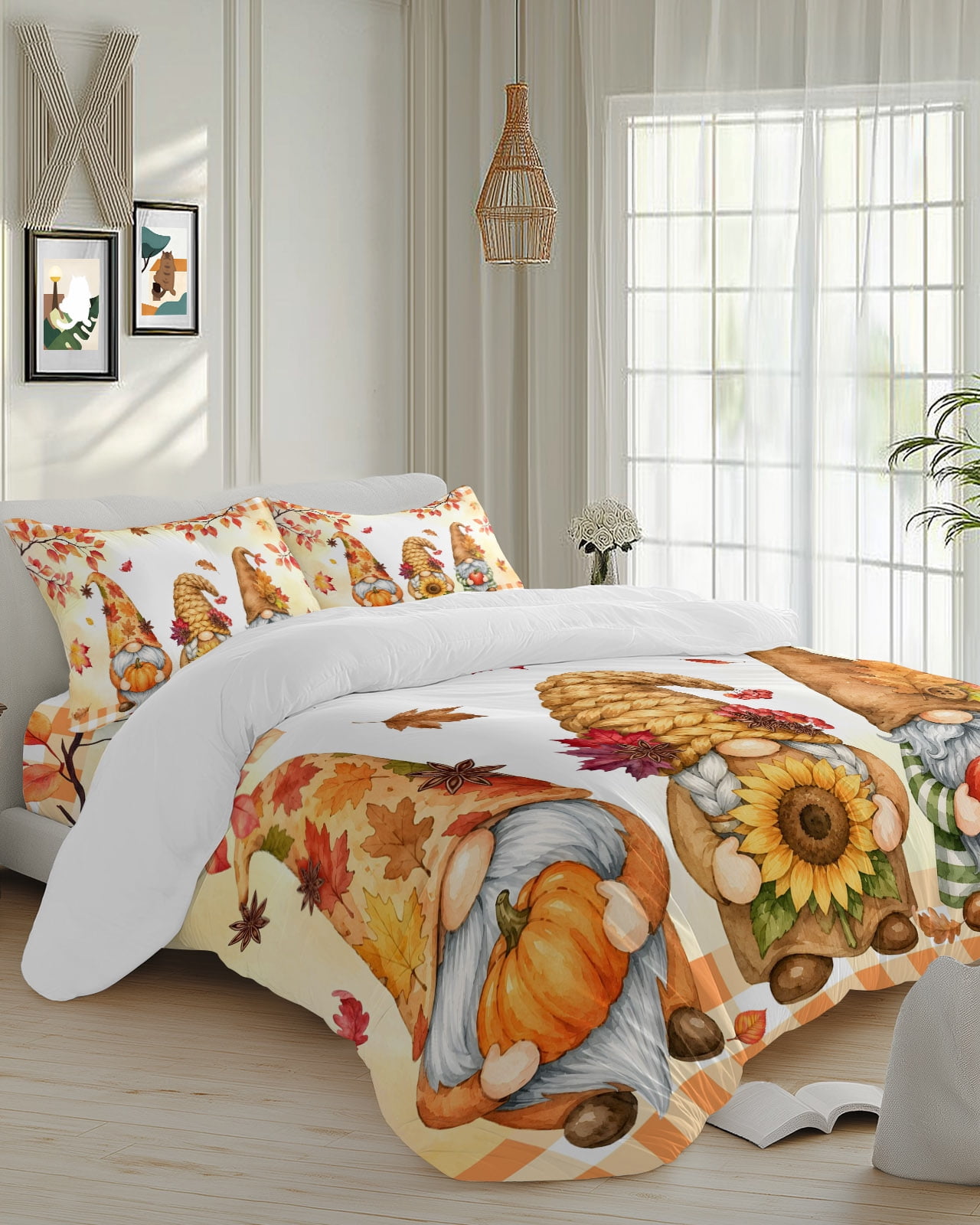 4 Piece Duvet Cover Set Cal king, Fall Thanksgiving Pumpkin Dwarf Soft ...