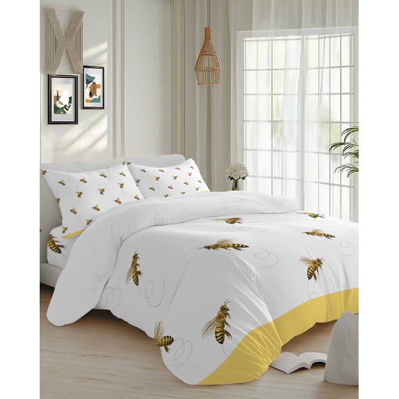 4 Piece Duvet Cover Set Cal king, Farm Honey Bee Swirling Yellow Soft ...