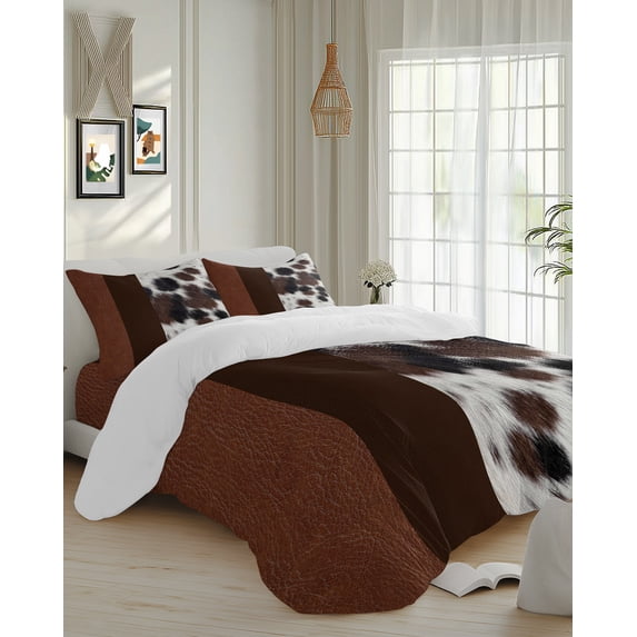 4 Piece Duvet Cover Set Cal king, Farmhouse Leather Texture Soft ...