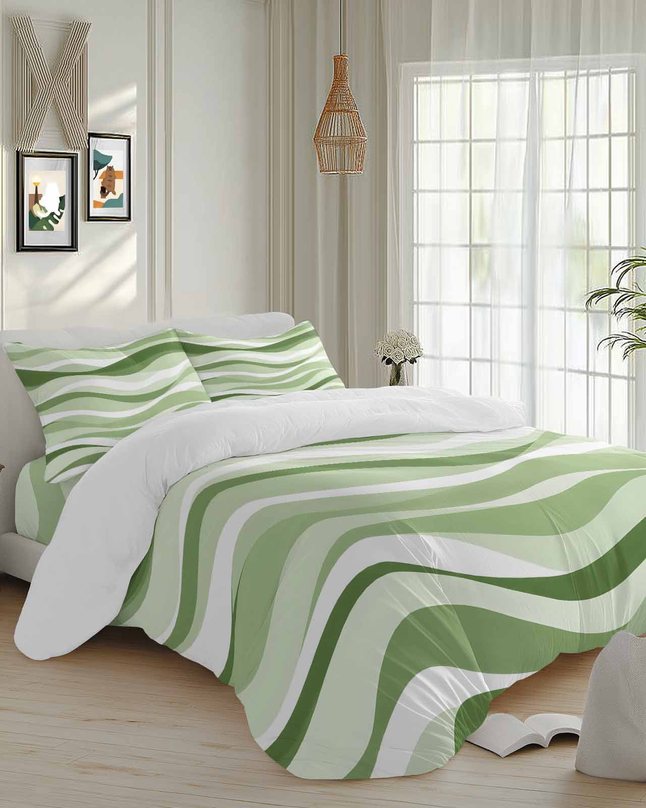 4 Piece Duvet Cover Set Cal king, Farmhouse Sage Green Ombre Stripe ...