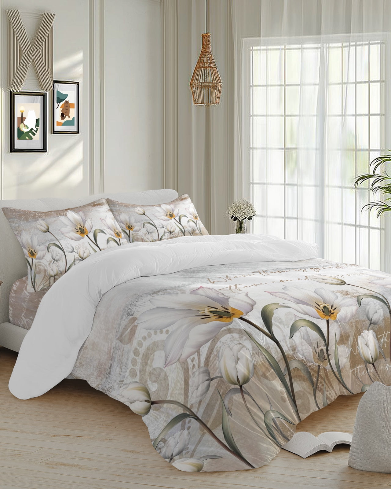 4 Piece Duvet Cover Set Cal king, Flowers Pastoral Floral Oil Painting ...
