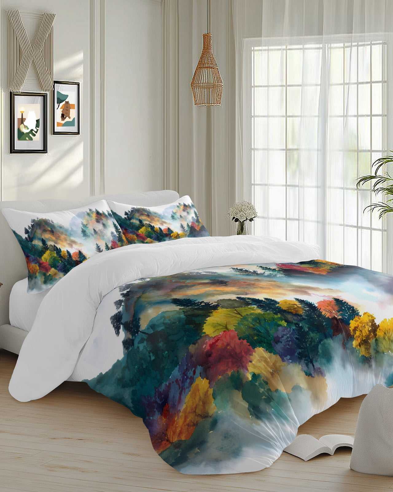 4 Piece Duvet Cover Set Cal king, Foggy Mountain Tree Plant Soft ...