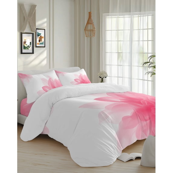 4 Piece Duvet Cover Set Cal king, Gradient Pink Flower Soft Breathable ...
