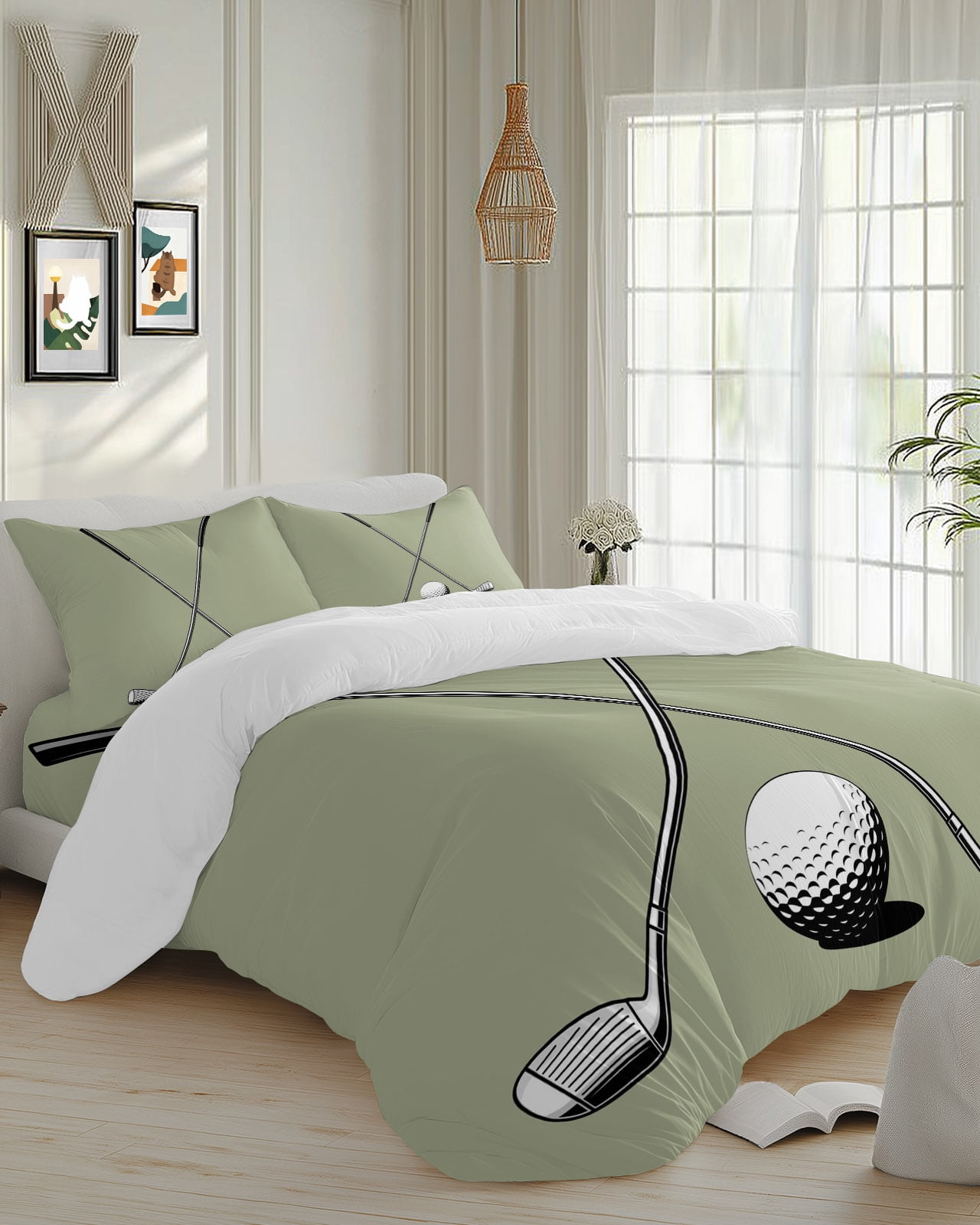 4 Piece Duvet Cover Set Cal king, Gradient Sage Green Soft Breathable ...