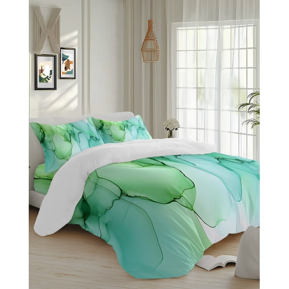 4 Piece Duvet Cover Set Cal king, Gradient Turquoise Marble Texture ...